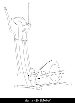 Outline of a treadmill from black lines isolated on a white background. Isometric view. 3D ...