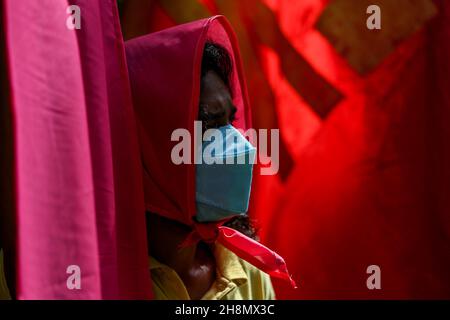 A man with a mask and the revolutionary flag on the streets of Damascus ...