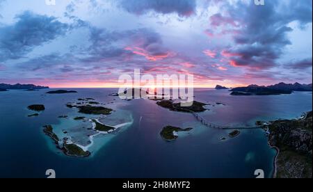 View of Sommaroy Island, bridge connecting islands, aerial view at ...
