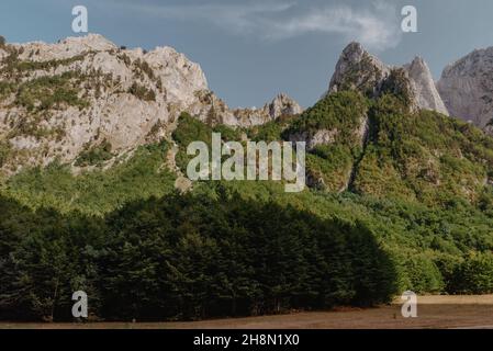 A view of the accursed mountains in the Grebaje Valley. Prokletije ...