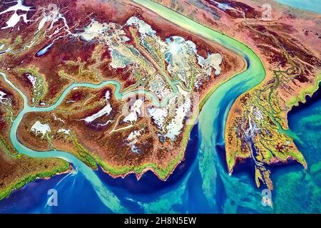 The Delta of Aliakmon ("Haliacmon") river from above. Pieria, Central ...
