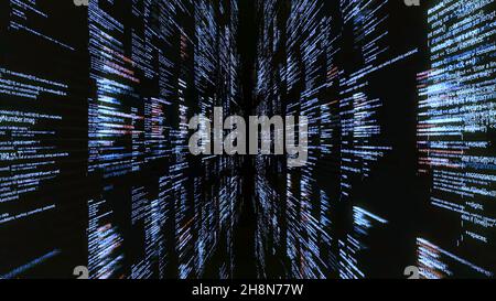 Source code walls on black background. Animation. Dive into cyberspace ...