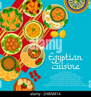 Egyptian cuisine menu cover, Egypt food dishes and Arabic meals, vector ...