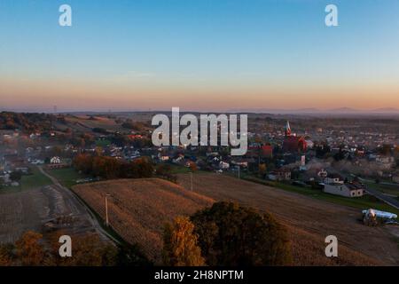 panoramic view of the village of Lubomia in Poland. Drone photography ...
