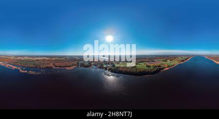 360° view of Colorful autumn leaves viewed from a drone with lakes and ...
