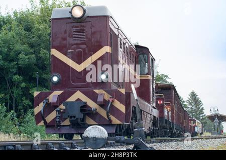 Rewal, Poland, June 2020 Old diesel narrow gauge train departing ...