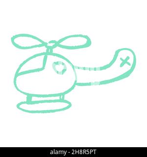 Helicopter. Icon in hand draw style. Drawing with wax crayons, colored ...