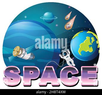 Space word logo design with astronaut and robot illustration Stock ...