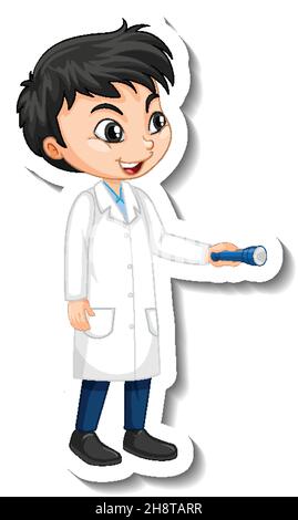 Scientist boy cartoon character sticker illustration Stock Vector Image ...