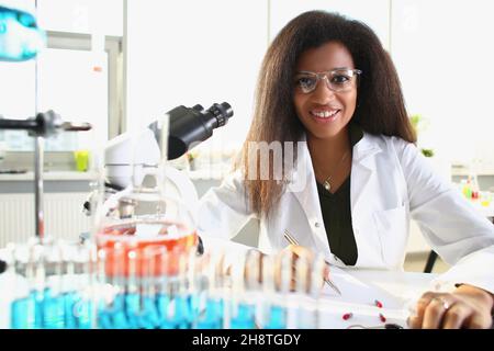 Black young woman biologist in the laboratory, close-up Stock Photo - Alamy