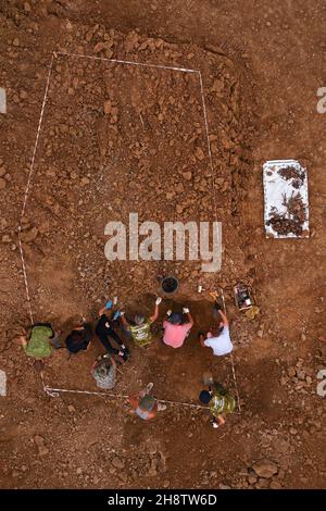 Excavations at the site of a war crime. Site of a mass shooting of ...