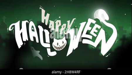 Digital image of happy halloween text banner against zombie hand coming ...