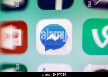 Messenger icon is seen displayed on a phone screen in this illustration ...