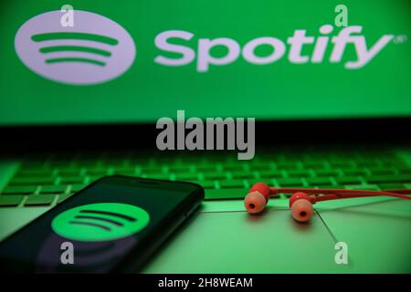 Turkey. 02nd Dec, 2021. In this photo illustration the Spotify logo ...