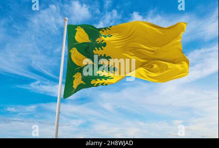 flag of Finchfield village at cloudy sky background on sunset ...