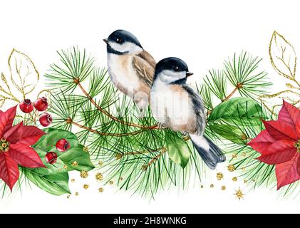 Winter Birds watercolor seamless pattern, Bullfinch, Robin Redbreast ...