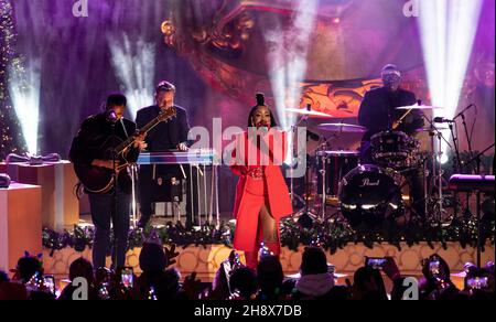 Mickey Guyton performs during the 89th annual Rockefeller Center ...