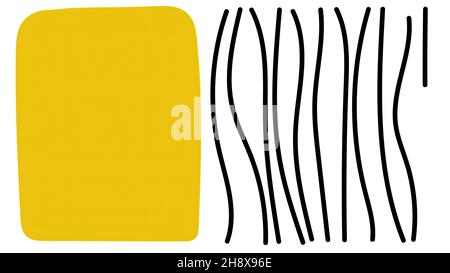3d illustration - yellow rectangle and curved line in minimal art style ...