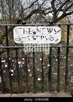 EDINBURGH CITY SCOTLAND LOVE LOCKS ON THE RAILINGS OF THE NEWS STEPS ...