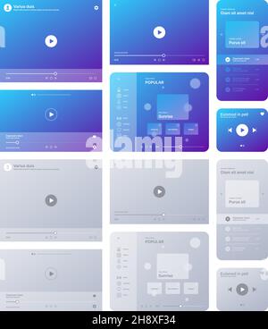 Audio player ui. Video media ux interface template app icons garish vector web design ...