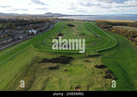 Aerial view of Musselburgh Old Golf Course and Musselburgh Racecourse ...