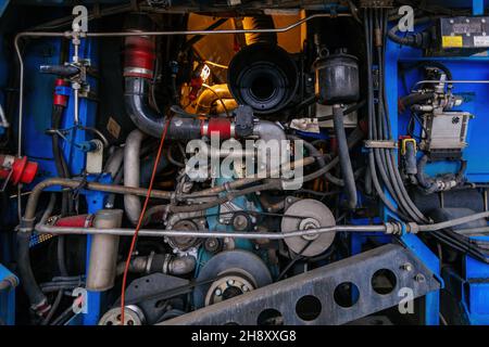 Opened bus diesel engine system for repairing in service center Stock ...