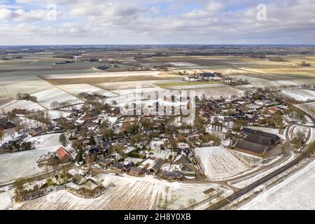 Aerial View over Village of Godlinze in Winter Landscape with Snow in ...