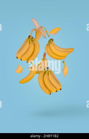 open and sliced banana floating isolated on white background Stock ...