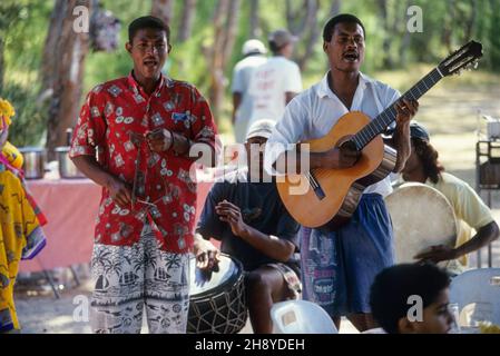 Sega band playing the traditional folklore and dance music on a beach ...