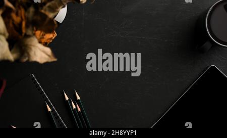 Tablet computer with flowers and stationery on pink background Stock ...