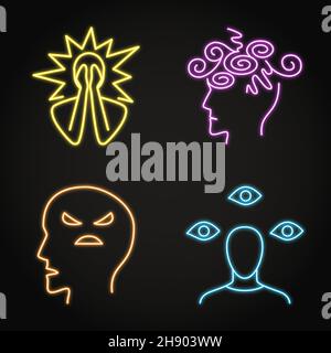 Neon psychosis icon in line style. Mental illness symbol. Vector ...