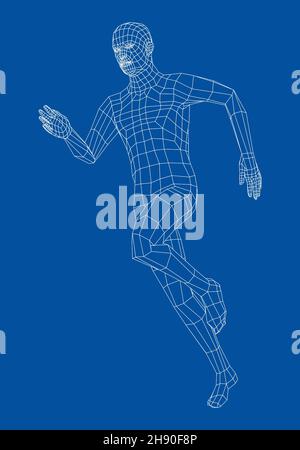 Wireframe running man. 3d illustration Stock Photo - Alamy
