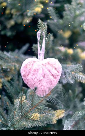 soft toys for the Christmas tree. Decor for the New Year. Background ...