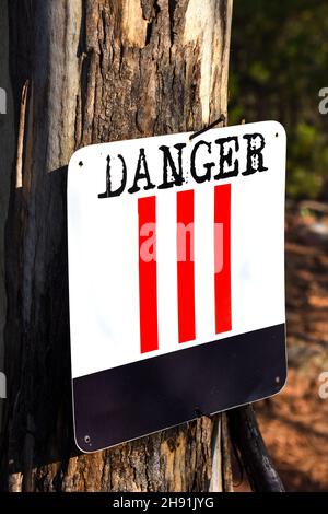 danger unstable ground sign on a metal fence Stock Photo - Alamy