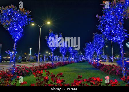 Volos, Greece, decorated for the Christmas holidays. Absolute tourist ...