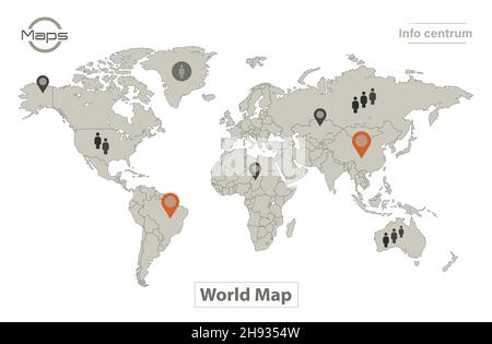 World continents map, separate individual continent with names, color ...
