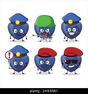 A dedicated Police officer of blue gummy candy A mascot design style ...