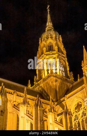 Night Outside Illuminated Lights Bayeux Cathedral Our Lady of Bayeux ...