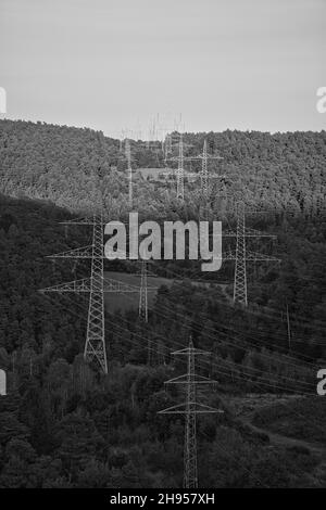 energy supply with a 380 kv power line and power pole in winter Stock ...