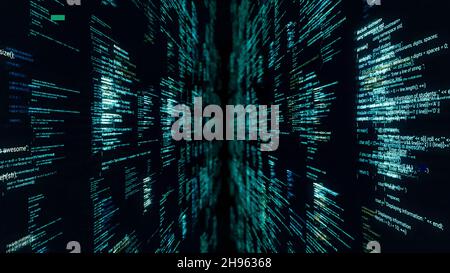 Source code walls on black background. Animation. Dive into cyberspace with walls of source code ...