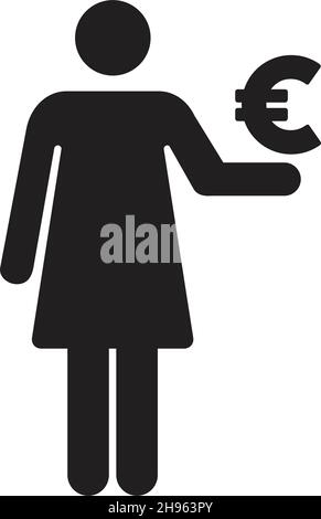Euro icon vector digital currency symbol with female user person ...