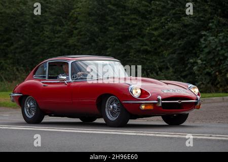 Red Jaguar E type at Bicester Heritage Centre. Oxfordshire, England ...