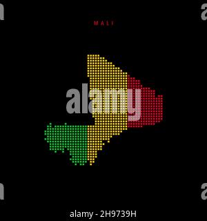 Square dots pattern map of Mali. Malian dotted pixel map with national flag isolated on white ...