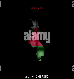 Square dots pattern map of Malawi. Malawian dotted pixel map with national flag isolated on ...