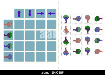 Match the pictures of fishes and directions up, down, left and right ...