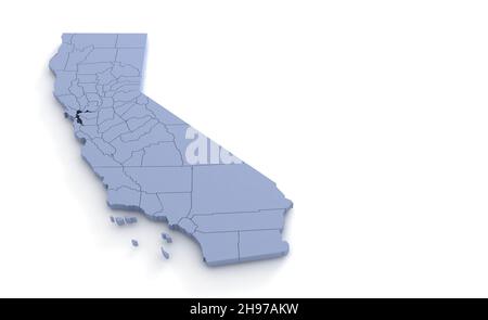 The US state of California. Detailed 3D rendering of shaded relief map ...