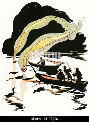 A fisherman catching fish using Cormorants birds in Guilin. On Tuesday ...