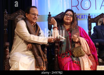 Indian magician P. C. Sorcar Jr. along with his wife Jayashree Devi at ...