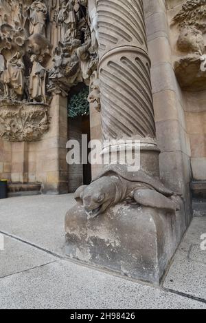 Turtle Statue at the Base of a Column of the Facade of the Sagrada ...