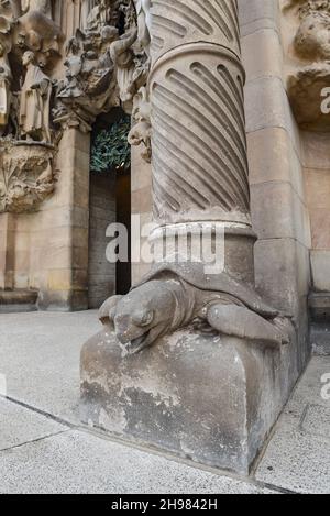Turtle Statue at the Base of a Column of the Facade of the Sagrada ...